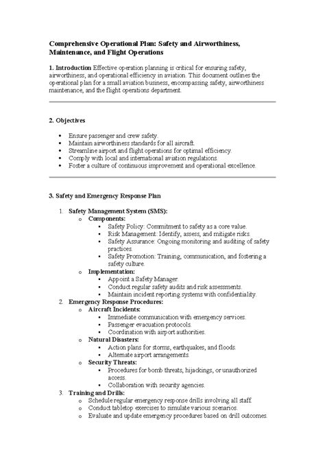 Comprehensive Operational Plan For Aviation Safety And Maintenance Studocu