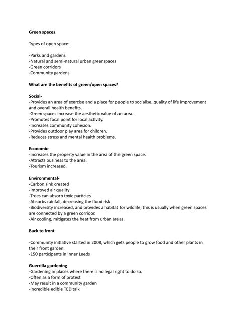 Green Spaces Lecture Notes Green Spaces Types Of Open Space Parks And Gardens Natural