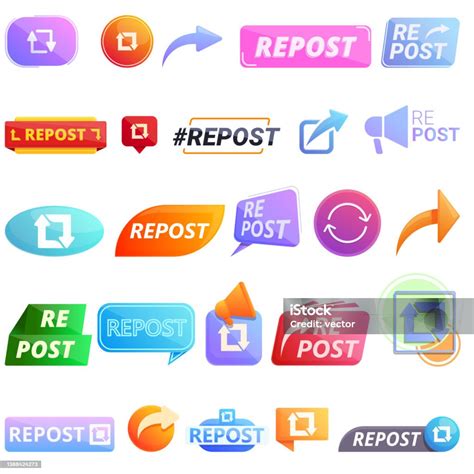 Repost Icons Set Cartoon Style Stock Illustration Download Image Now