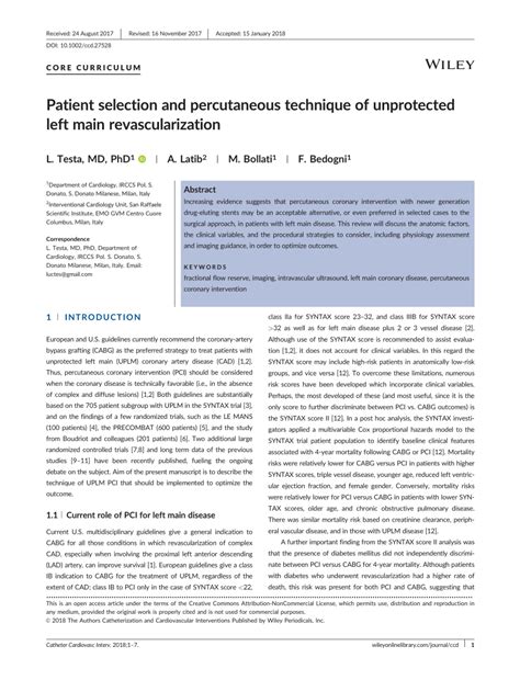 Pdf Patient Selection And Percutaneous Technique Of Unprotected Left