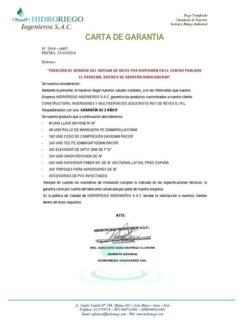 Carta De Garantia Comercial Carta Para Hacer Efectiva Garantía 10