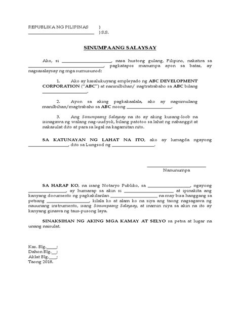 Affidavit Tagalog Pdf