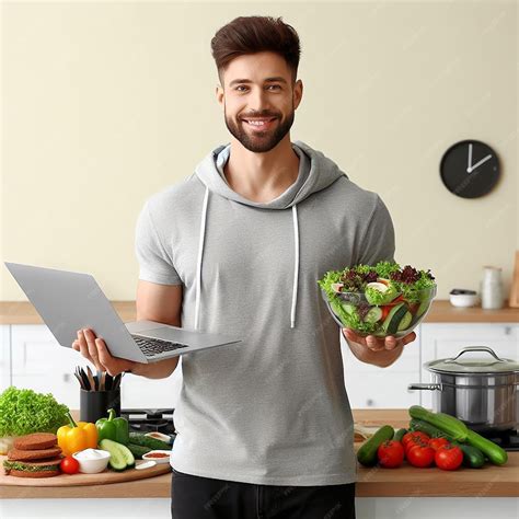Homem Com Um Prato De Comida Saudável E Saudável Alimentação Saudável Dieta Produtos Orgânicos