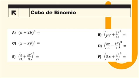 Ejercicios De Productos Notables Cuadrado Y Cubo De Binomio Suma Por Su Diferencia Y Producto