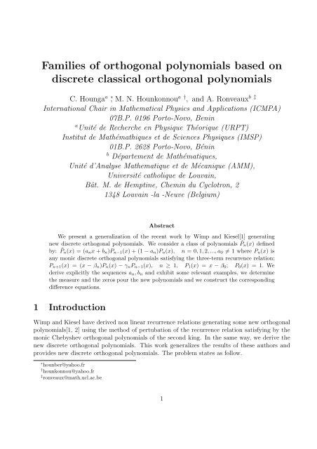 Families Of Orthogonal Polynomials Based On Discrete Imsp
