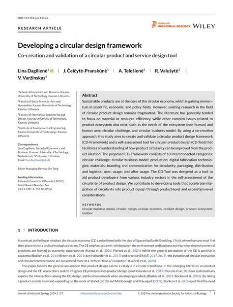 Developing A Circular Design Framework Co‐creation And Validation Of A