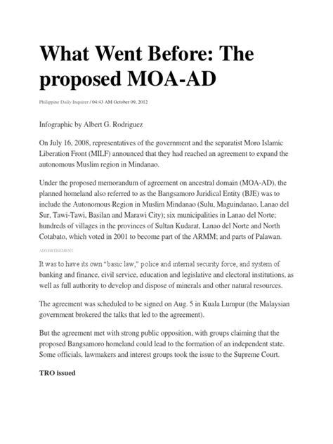 Proposed Moa Ad For Bangsamoro Homeland Explored Pdf Philippines
