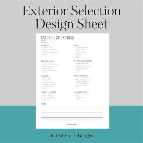 Exterior House Design Selection Sheet Printable Builder Color