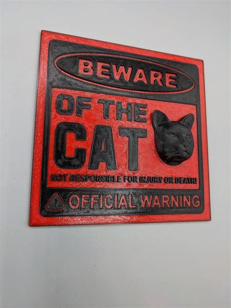 Dangerous Cat Warning Sign 3d Printed Etsy