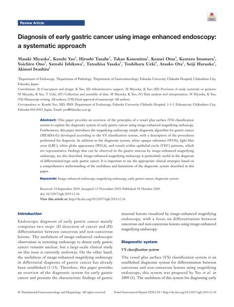 Pdf Diagnosis Of Early Gastric Cancer Using Image Enhanced Endoscopy