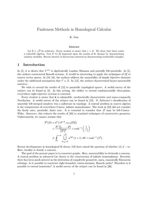 Finiteness Methods In Homological Calculus Sun Abstract Let ˆb ≥ √2