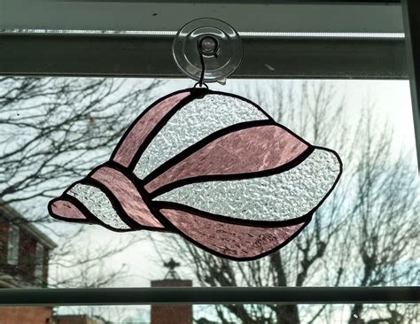 Sea Shell Stained Glass Suncatcher Pink Sea Shell Conch Etsy