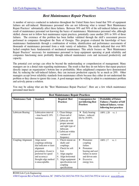 Best Maintenance Repair Practices Pdf Reliability Engineering