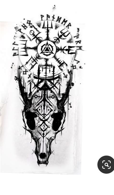 Norse Tattoo With Deer Skull And Arrows