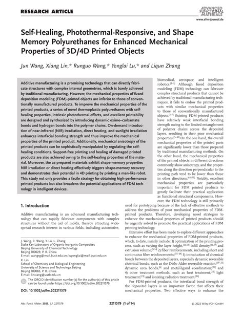 Self‐healing Photothermal‐responsive And Shape Memory Polyurethanes