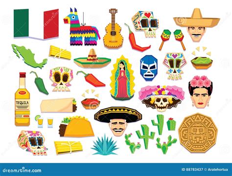 Sistema De Elementos Mexicanos Aislados En El Fondo Blanco Stock De