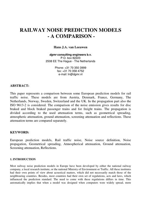 pdf railway noise prediction models a comparison