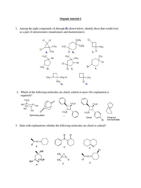 Tutorial 1 Stereochemistry Pdf Pdf Chirality Chemistry Chemical Reactions