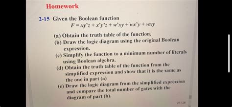 Solved Homework 2 15 Given The Boolean Function F Xyz