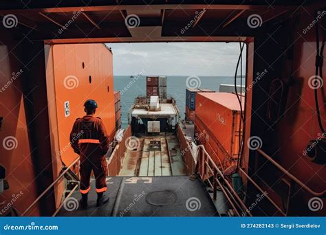 The Deck Of A Massive Container Ship Is Shown With Rows Of Stacked