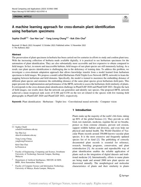 Pdf A Machine Learning Approach For Cross Domain Plant Identification