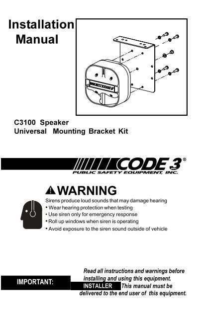 C3100 Series Speaker Installation Guide Code 3 Public Safety