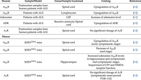 Alteration Of Adenosine And Adenosine Receptors In Als And Models