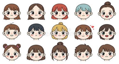 Cartoon Face Collection Diverse Cute Animated Faces Set For Expressions