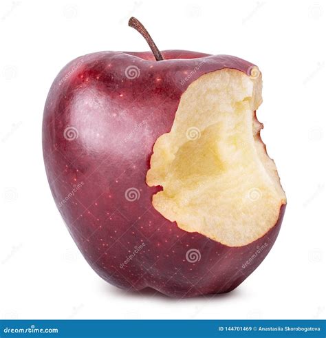 Red Apple With Missing A Bite Isolated On White Background Stock Image
