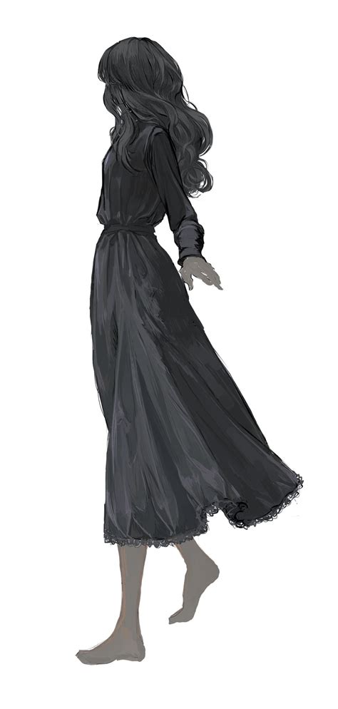 Safebooru 1girl Barefoot Black Dress Black Hair Dress Full Body