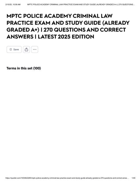 Mptc Police Academy Criminal Law Practice Exam And Study Guide Already