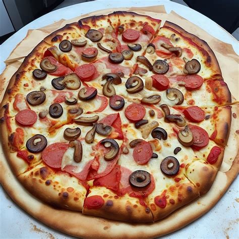 Premium Photo Deluxe Pizza With Pepperoni Sausage Mushrooms And