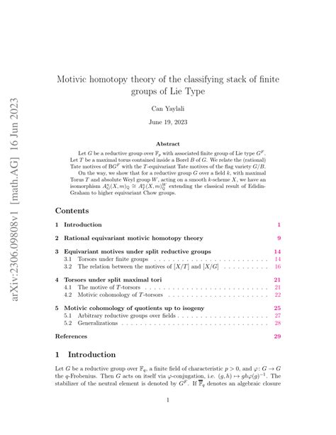 Pdf Motivic Homotopy Theory Of The Classifying Stack Of Finite Groups