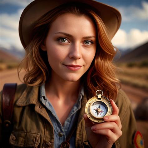Premium Photo Woman Explorer Smiling And Confident Navigating Exploration With Compass