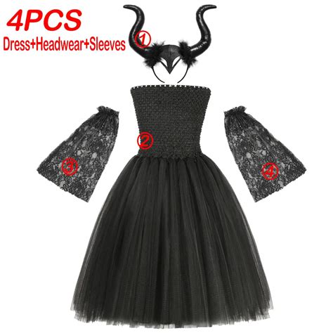 Disfraz De Maléfica Para Halloween Para Niñas Vestido De Tutú Negro De
