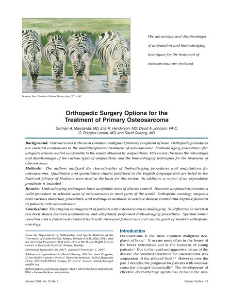 Pdf Orthopedic Surgery Options For The Treatment Of Primary Osteosarcoma