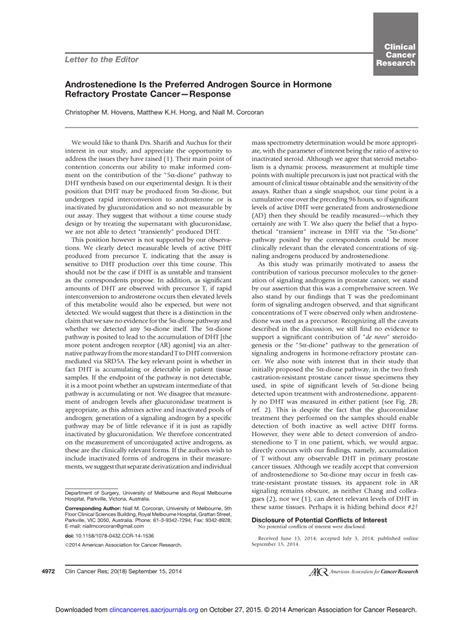 Pdf Androstenedione Is The Preferred Androgen Source In Hormone Refractory Prostate Cancer