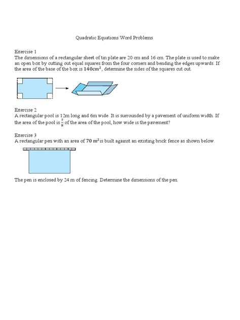 Quadratic Equations Word Problems Pdf