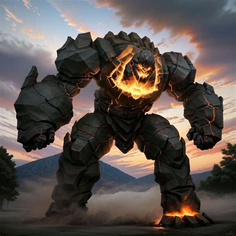 Premium Ai Image Stone Golem With Lava