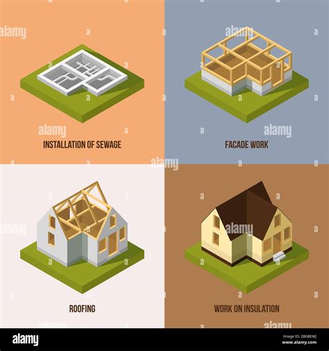 Different Construction Stages Isometric Vector Pictures Stock Vector Image And Art Alamy