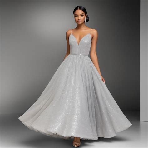 Elegant Woman In Silver Evening Gown