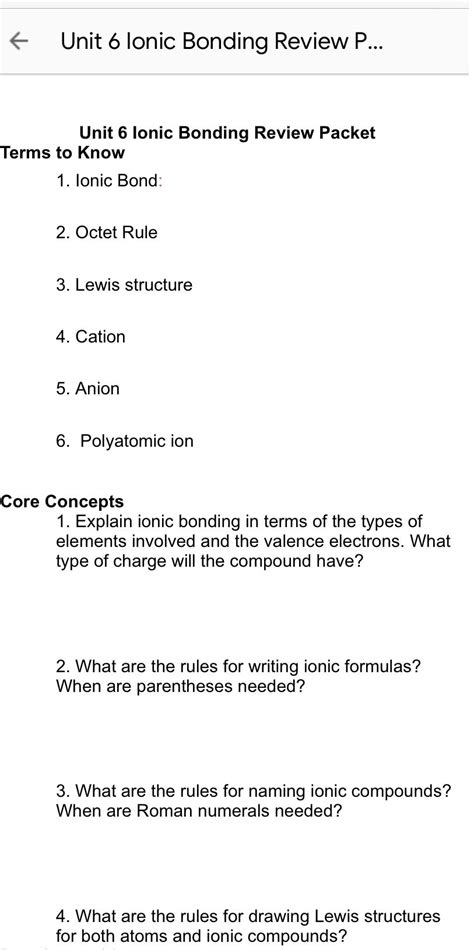 Solved Review Packetterms To Knowionic Bondoctet Rulelewis