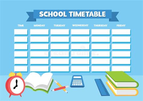 School Timetable Or Lesson Schedule Template Ready To Print Stock