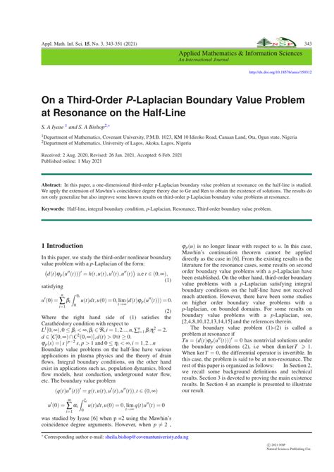 Pdf On A Third Order P Laplacian Boundary Value Problem At Resonance On The Half Line