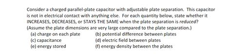 Solved Consider A Charged Parallel Plate Capacitor With