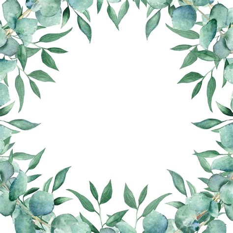 Premium Photo Watercolor Square Frame With Eucalyptus And Pistachio