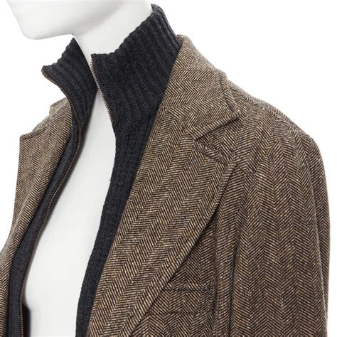 Vintage Dolce Gabbana Grey Herringbone Wool Turtleneck Layered Blazer