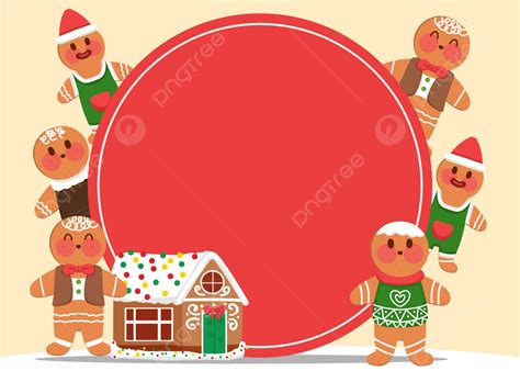 Christmas Gingerbread Cute Festive Red Border Background Christmas Gingerbread Frame