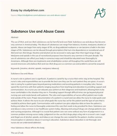 Substance Use And Abuse Cases Free Essay Example