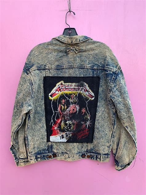 Rad 1980s Acid Wash Metallica Ride The Lightning Back Patch Denim
